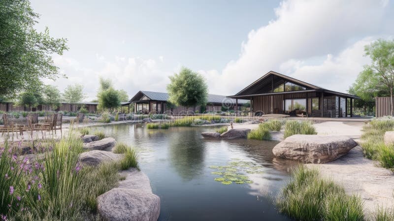 Modern Community Center Design, a Rendering Showcasing Glass, Natural ...