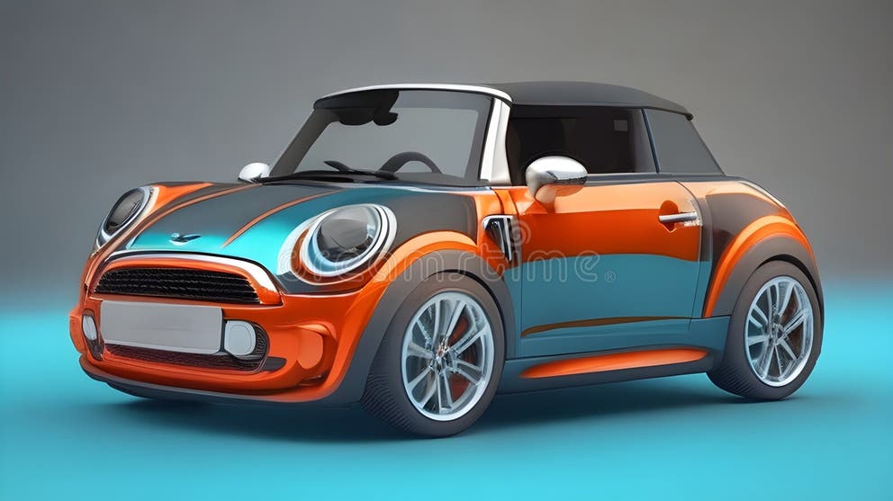 Modern Compact City Car on a Gray Background. 3d Rendering Stock ...