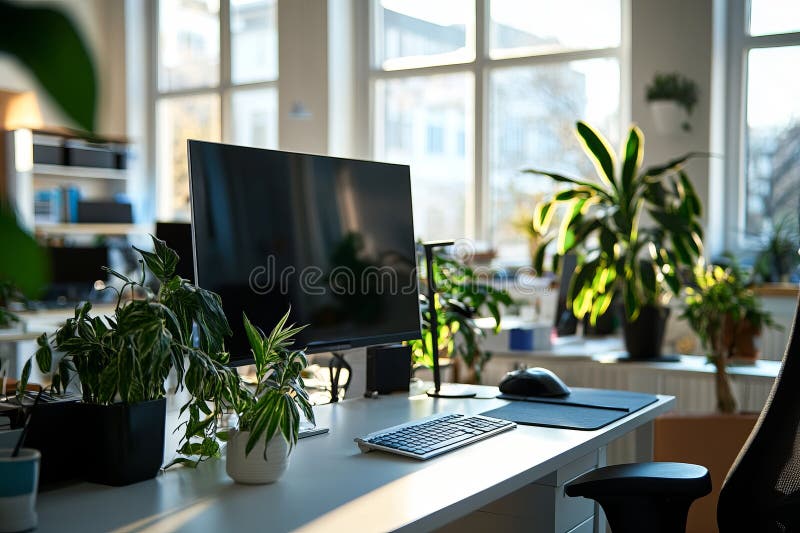 Modern Company Manager Workplace in Bright Office Stock Illustration ...