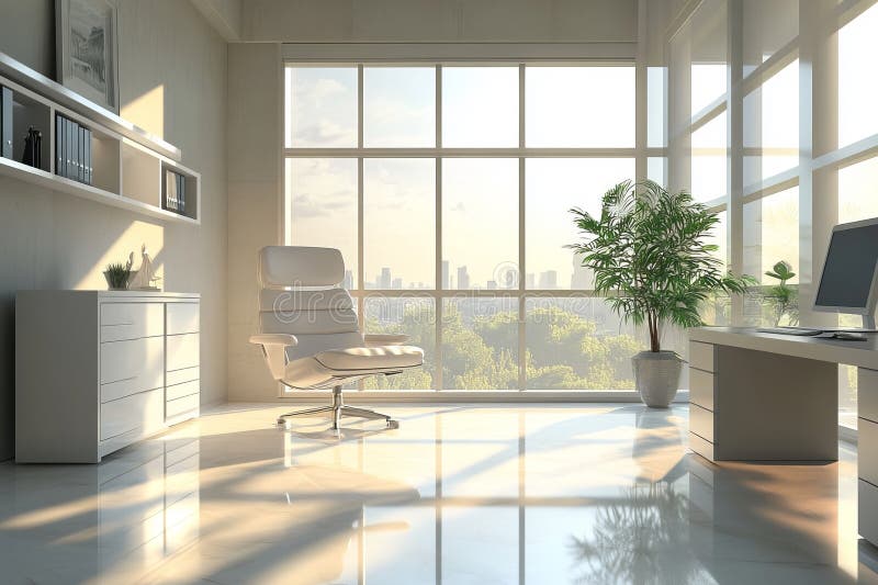 Modern Company Office Room in Daylight Stock Illustration ...