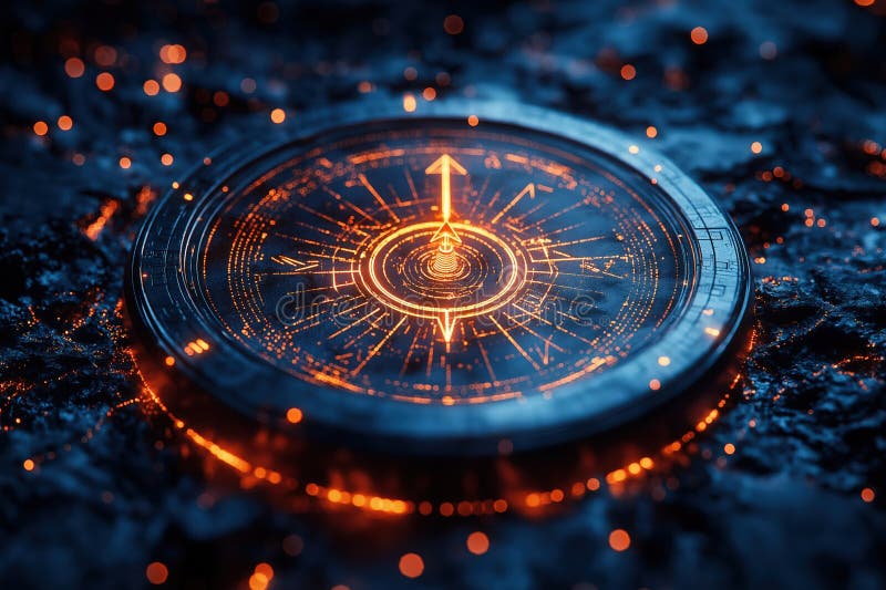 Modern Compass with Glowing Indicators Surrounded by Shimmering ...