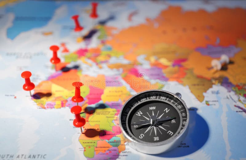 Modern Compass on World Map Stock Photo - Image of geographic ...