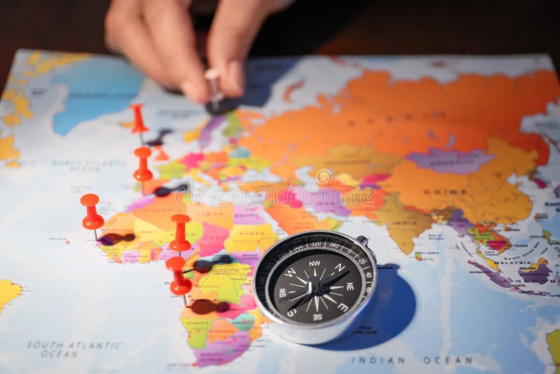 Modern Compass on World Map Stock Photo - Image of geographic ...