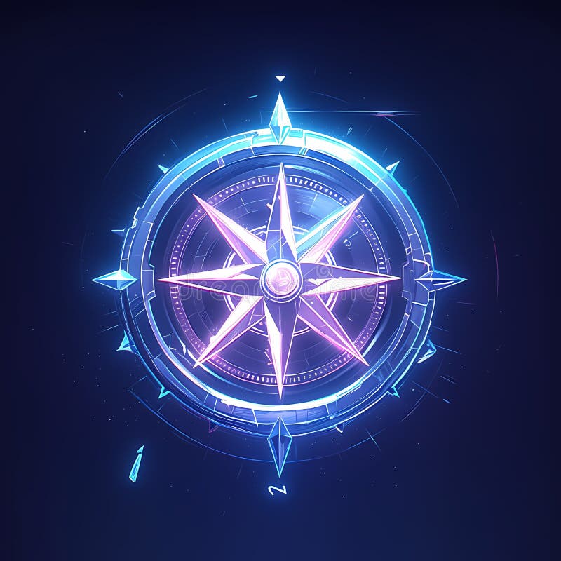 Modern Compass Rose Icon, Elegant Design, Glowing Digital Aesthetic ...