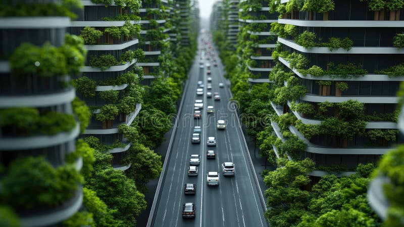 A Modern Complex Features Lush Greenery Atop Skyscrapers, Connected by ...