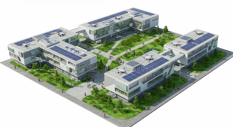 Modern Complex Featuring Multiple Rectangular Buildings with Flat Roofs ...