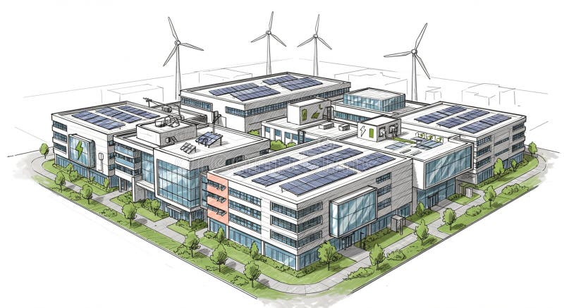 Modern Complex of Interconnected Office Buildings Featuring Multiple ...