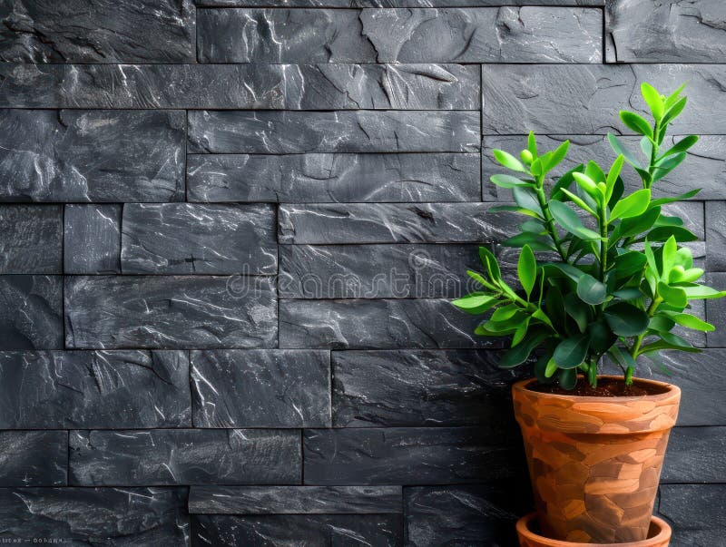 Modern Composition with Eclectic Mix of Plants on Dark Slate Background ...