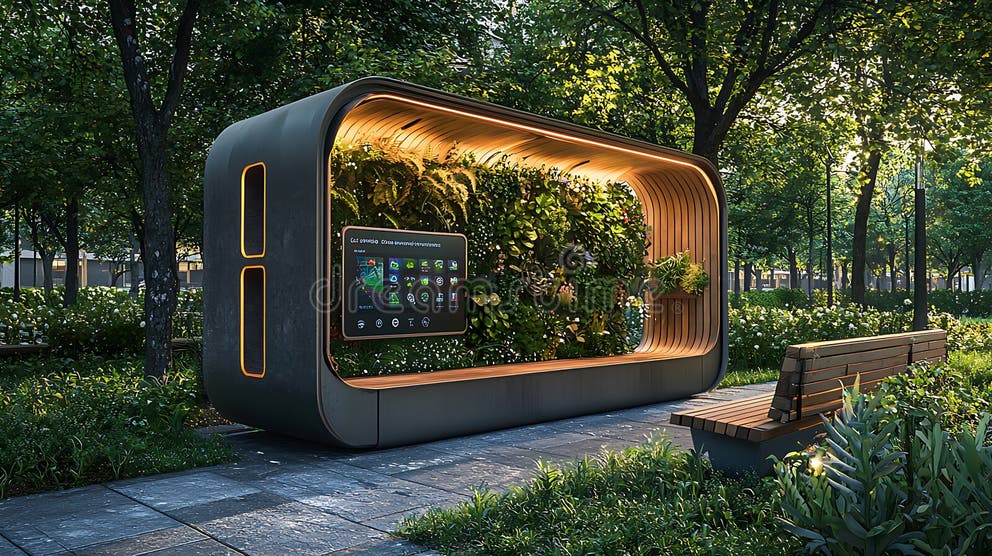 Modern Composting Hub Featuring Interactive LED Panel, Surrounded by ...