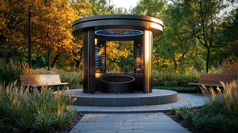 Modern Composting Station Surrounded by Trees and Benches, Showcasing ...