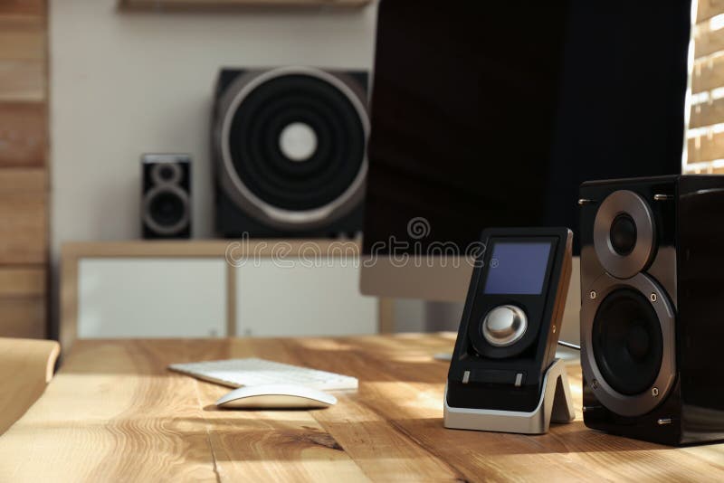 Modern Computer with Audio Speaker System Stock Photo - Image of audio ...