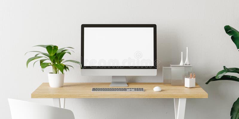 Modern Computer with Blank Screen in a Modern Desk. 3d Render Stock ...