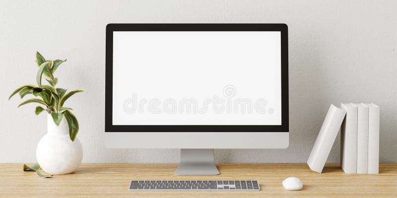 Modern Computer with Blank Screen in a Modern Desk. 3d Render Stock ...