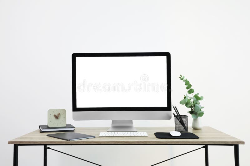 Modern Computer with Blank Screen on Desk, Space for Design ...