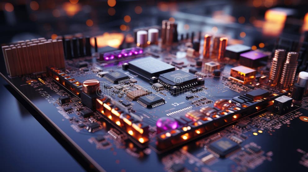 Modern Computer Board Microcircuit Microchip Motherboard with Processor ...