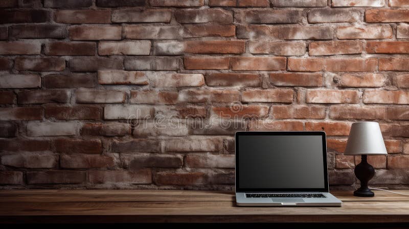 Modern Computer and Brick Wall Stock Illustration - Illustration of ...