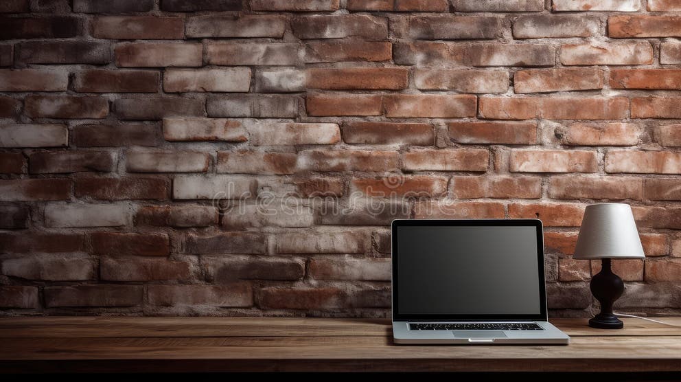 Modern Computer and Brick Wall Stock Illustration - Illustration of ...