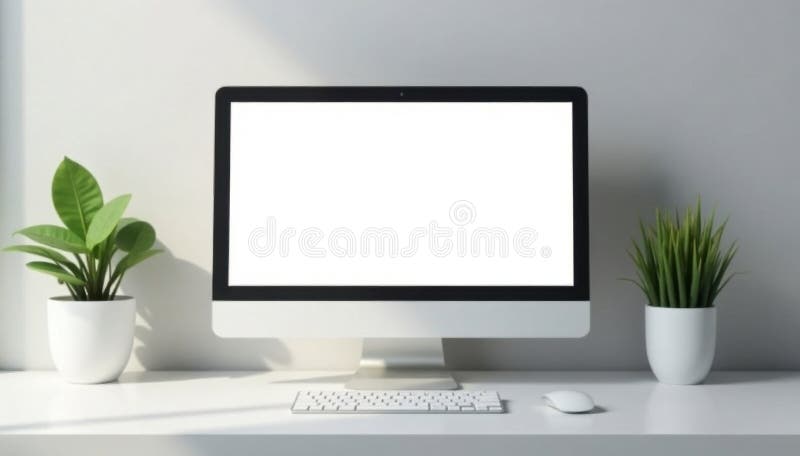 Modern Computer Bright White Screen Against Grey Modern Monitor Gadget ...