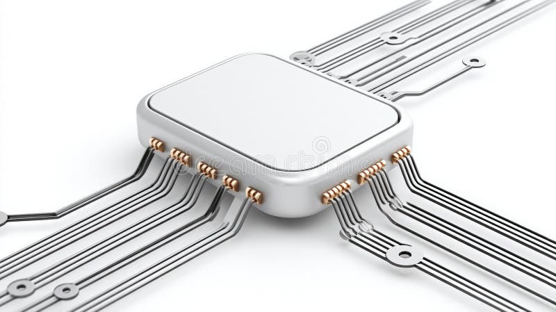 Modern Computer Chip with Connected Circuit Lines on a Clean White ...