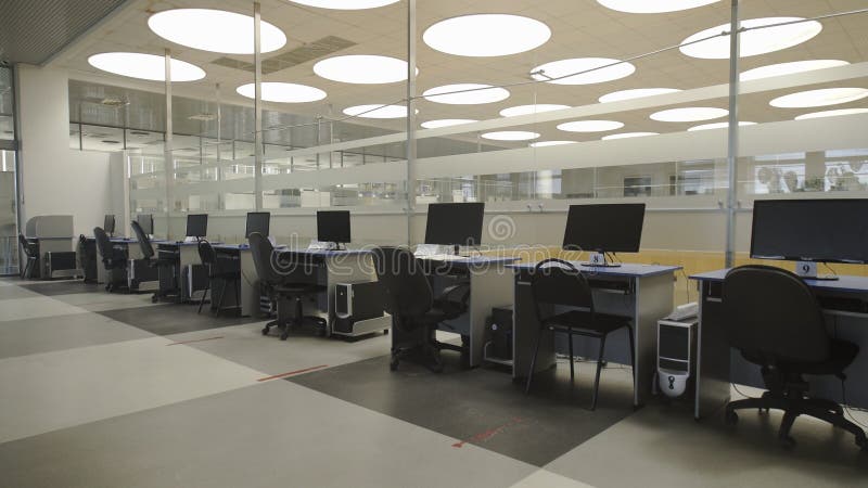 4K. Modern Computer Class in the Library Stock Image - Image of ...