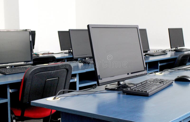 Modern computer classroom stock photo. Image of degree - 186216228