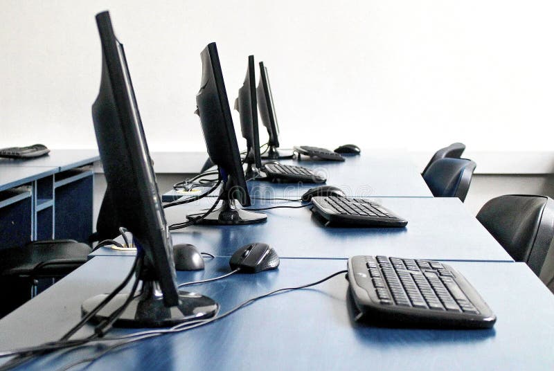 Modern computer classroom stock photo. Image of work - 186216242