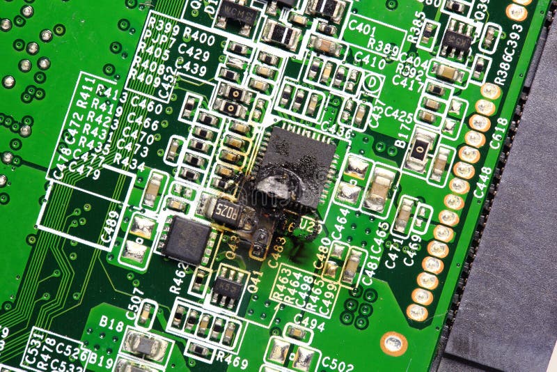 Modern Computer Connection Ports Mainboard Damaged Chip Stock Image ...