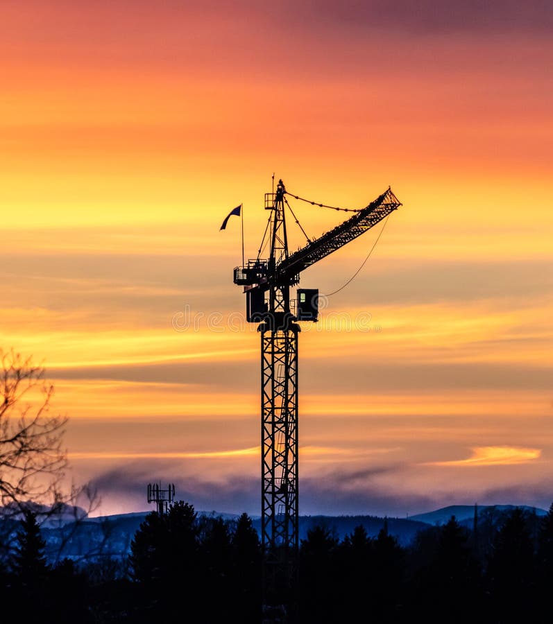 Crane Viewed Against Dramatic Sunset Stock Image - Image of gantry ...