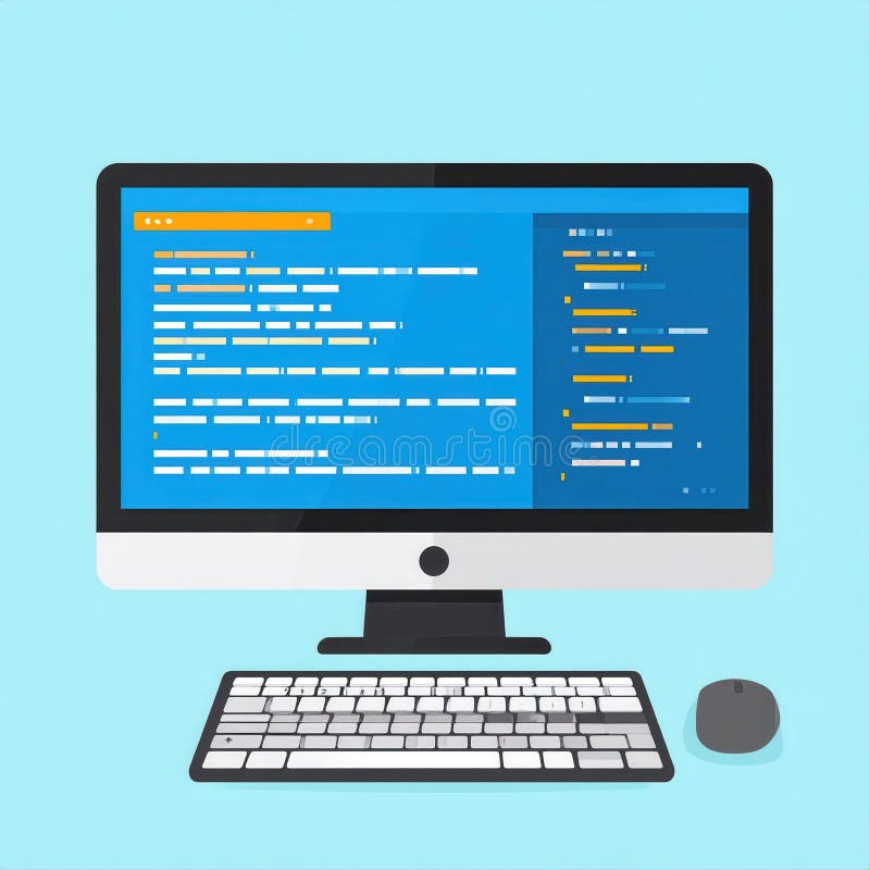 Modern Computer Desk Setup with Coding Interface and Accessories ...