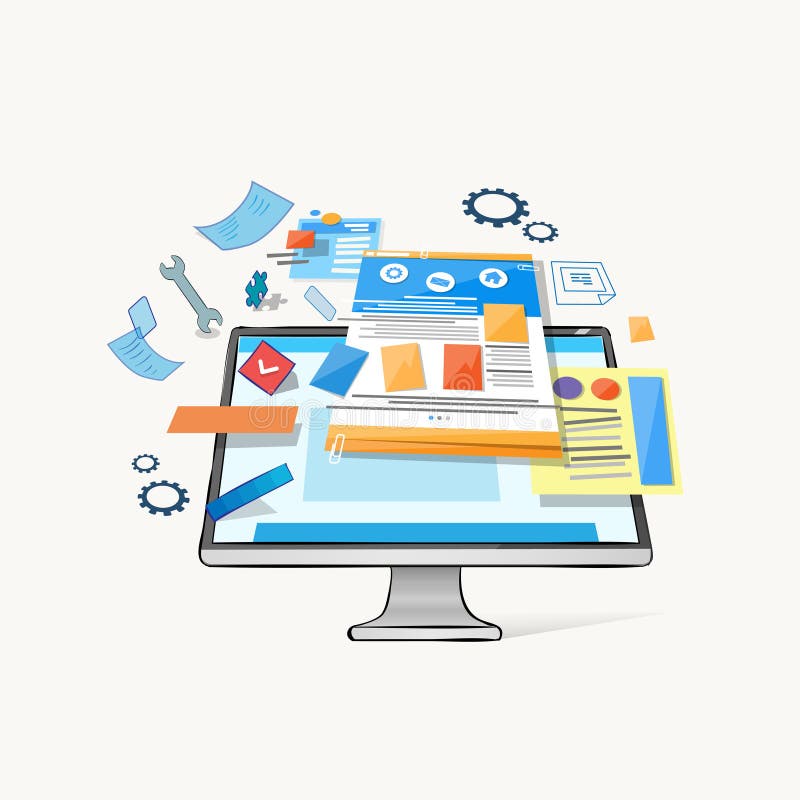 Modern Computer Desktop Monitor Application Icons Stock Vector ...