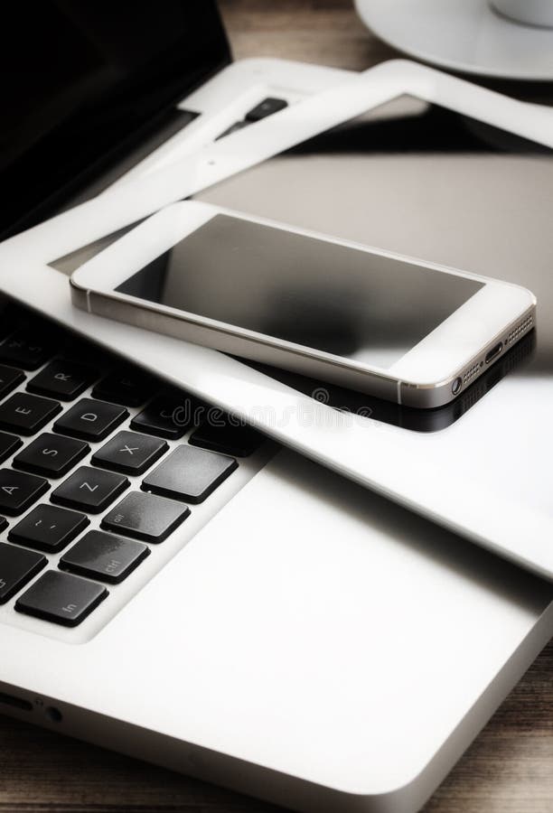 Set of Modern Computer Devices Stock Photo - Image of phone, connection ...