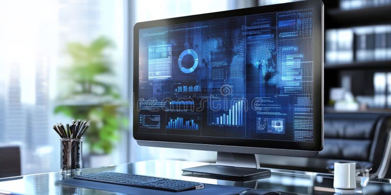 Modern Computer Display with Data Visualization Stock Illustration ...