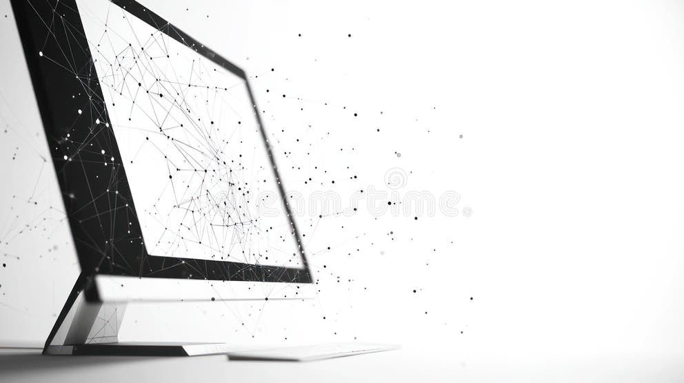 Modern Computer Display with Digital Network Graphic Stock Illustration ...