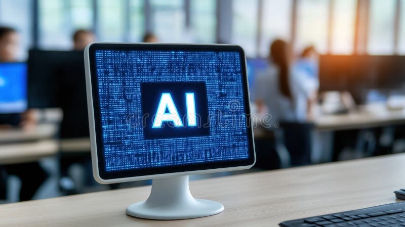 Modern Computer Displaying Ai Programming Code Screen Blurred Office Background Stock Photos ...