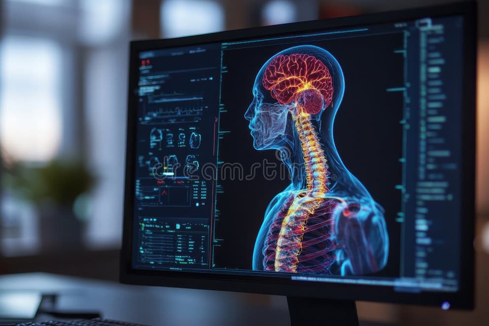 Modern Computer Displaying 3d Medical Scan of Human Brain and Nervous ...