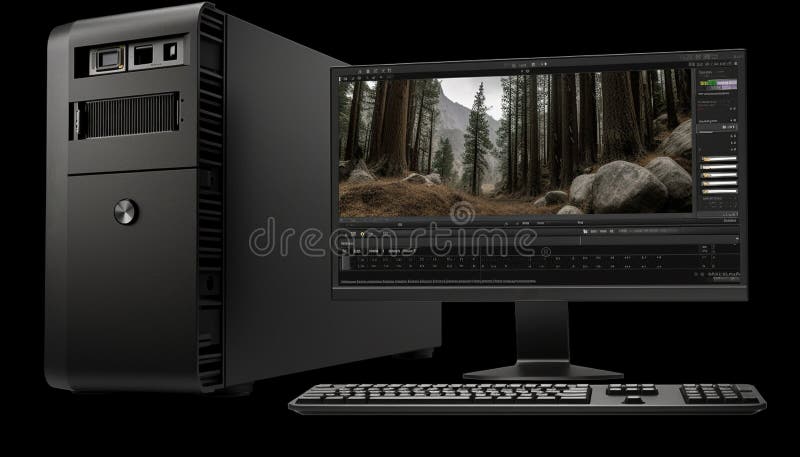 Modern Computer Equipment on Desk, Working with Flat Screen Monitor ...