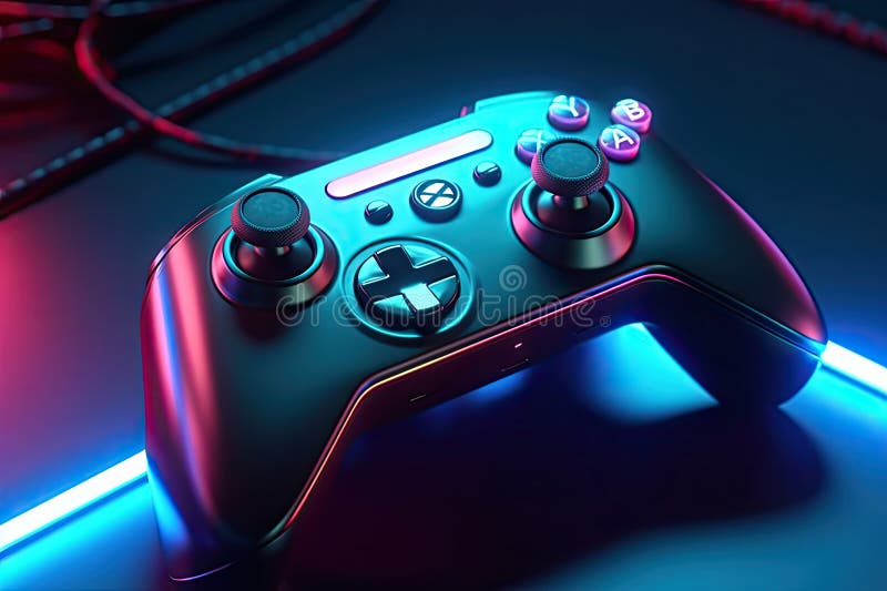 Modern Computer Gaming Controller Gamepad Neon Lights Close ...