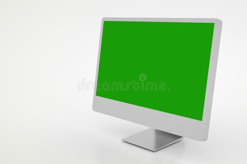 Modern Computer with Green Screen, Isolated on White. 3D Illustration ...