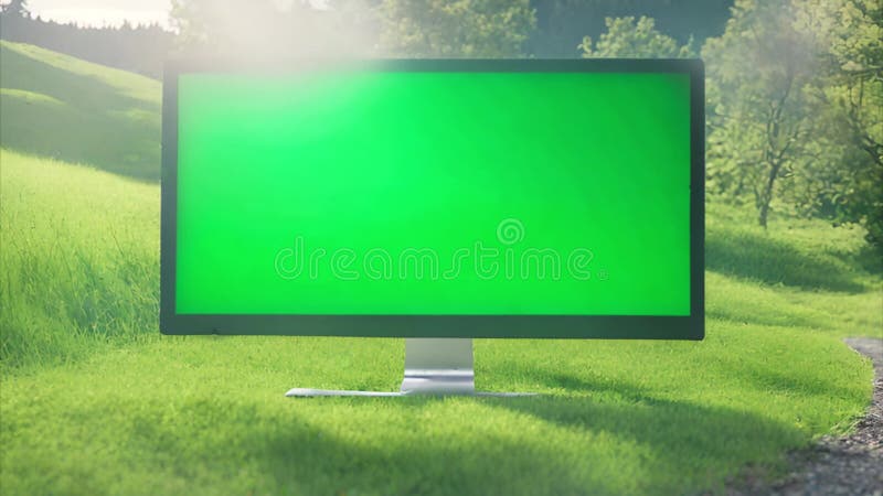 Computer in Nature - a Green Screen on a Field Stock Footage - Video of ...