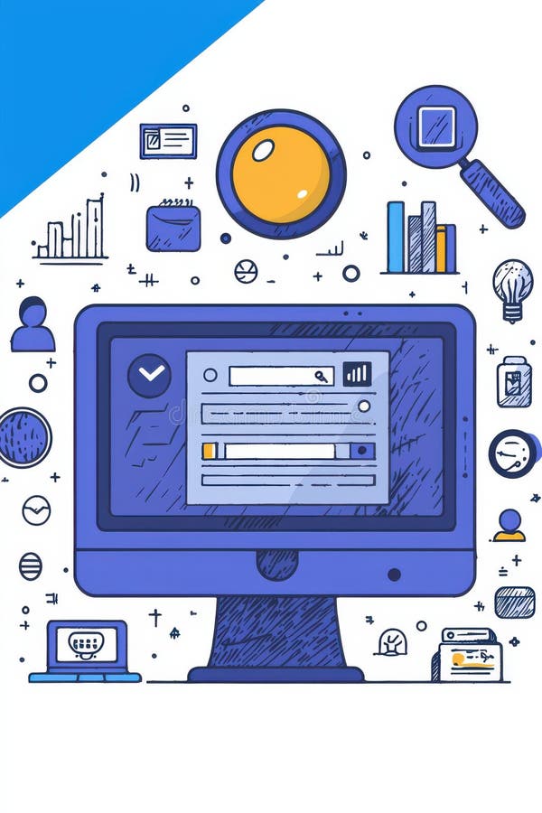 Modern Computer Interface with Floating Icons and Search Bar ...