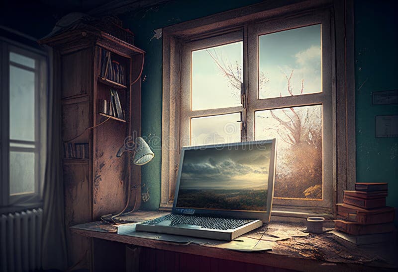 Modern Computer in the Interior of an Old Room of a Village House ...