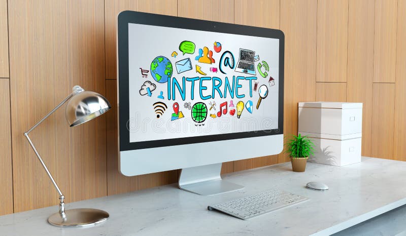 Modern Computer with Internet Presentation 3D Rendering Stock ...