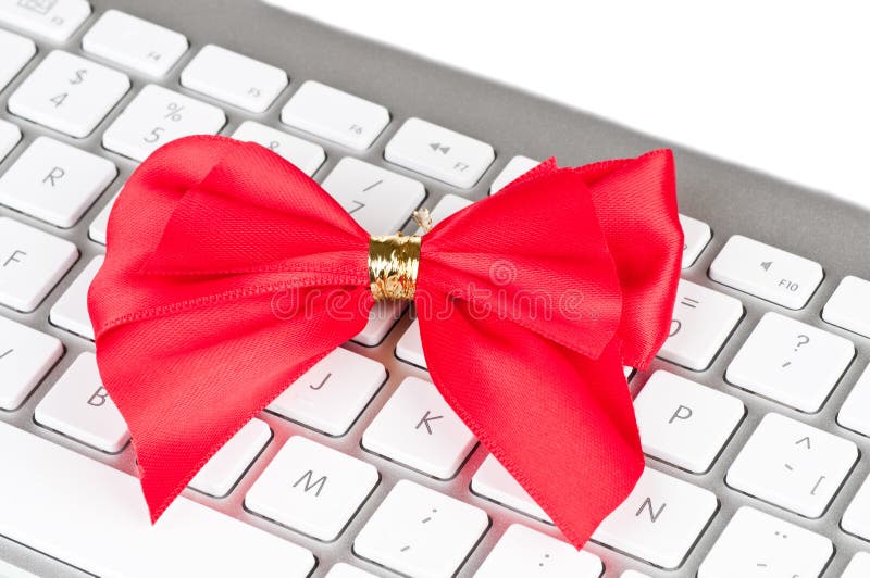 Modern Computer Keyboard with Red Bow. Stock Photo - Image of computer ...
