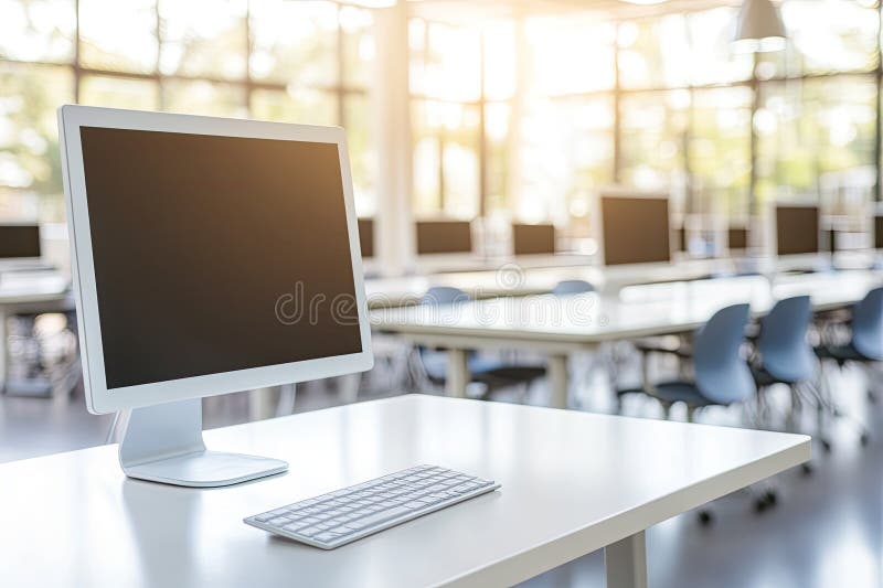 Computer in Modern Classroom Stock Illustration - Illustration of ...