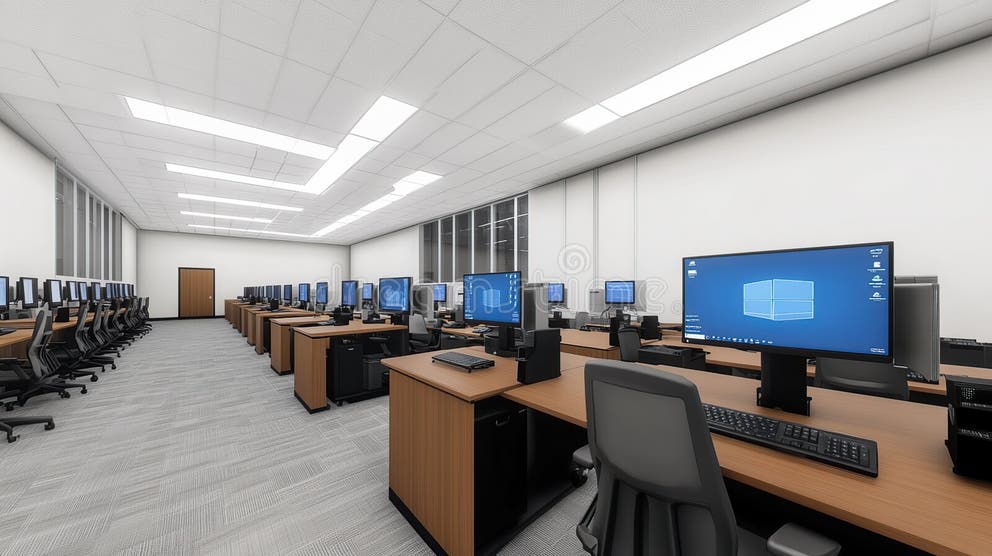 Modern Computer Lab Classroom, Night View, Education Stock Image ...