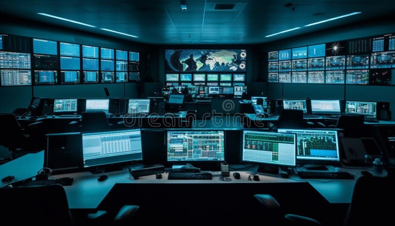 Modern Computer Lab Equipped with Blue Liquid Crystal Displays and ...