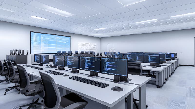 Modern Computer Lab with Workstations Generated Ai Stock Illustration - Illustration of advanced ...
