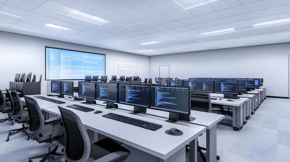 Modern Computer Lab with Workstations Generated Ai Stock Illustration - Illustration of advanced ...