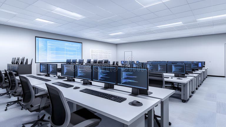 Modern Computer Lab with Workstations Generated Ai Stock Illustration - Illustration of advanced ...
