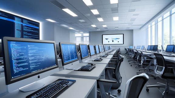 Modern Computer Lab with Workstations Generated Ai Stock Illustration ...